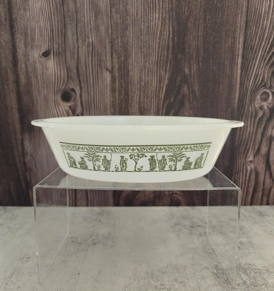 Vintage Glasbake Jeannette Milk Glass Green Greek/grecian Pattern J-235 ...