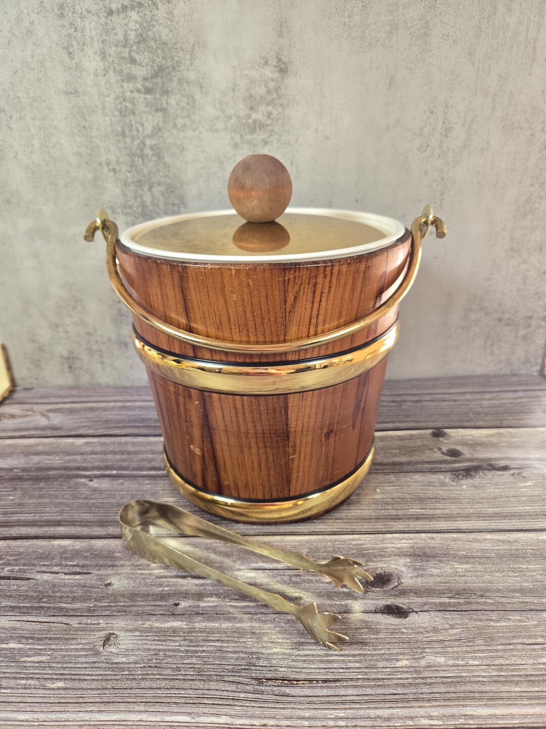 Vintage Kraftware Wooden Barrel Ice Bucket With Brass Colored Handle ...