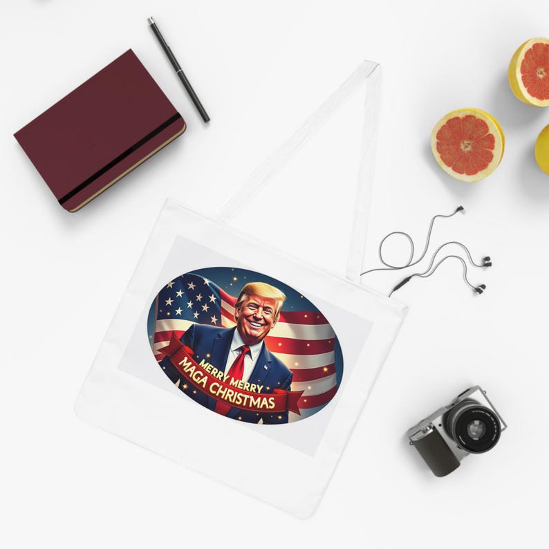 Tote Bag Donald Trump American Flag Merry Merry Maga Christmas - Etsy