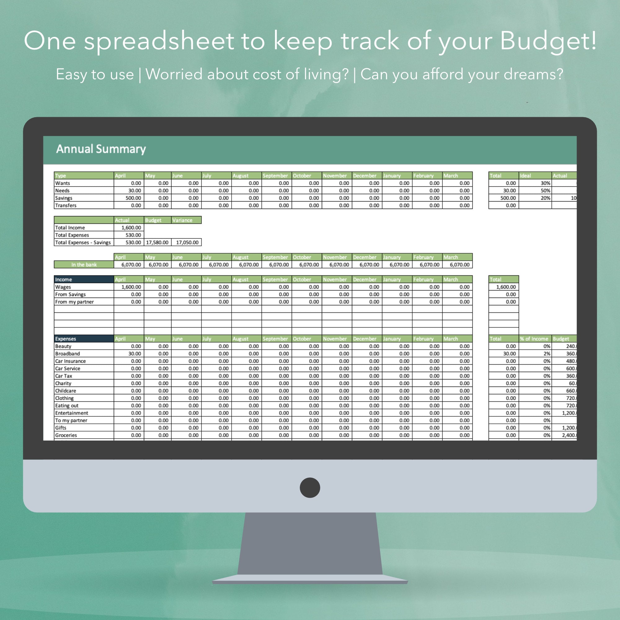 Simple Budget Spreadsheet, Budget Spreadsheet and Budget Tracker, Excel ...