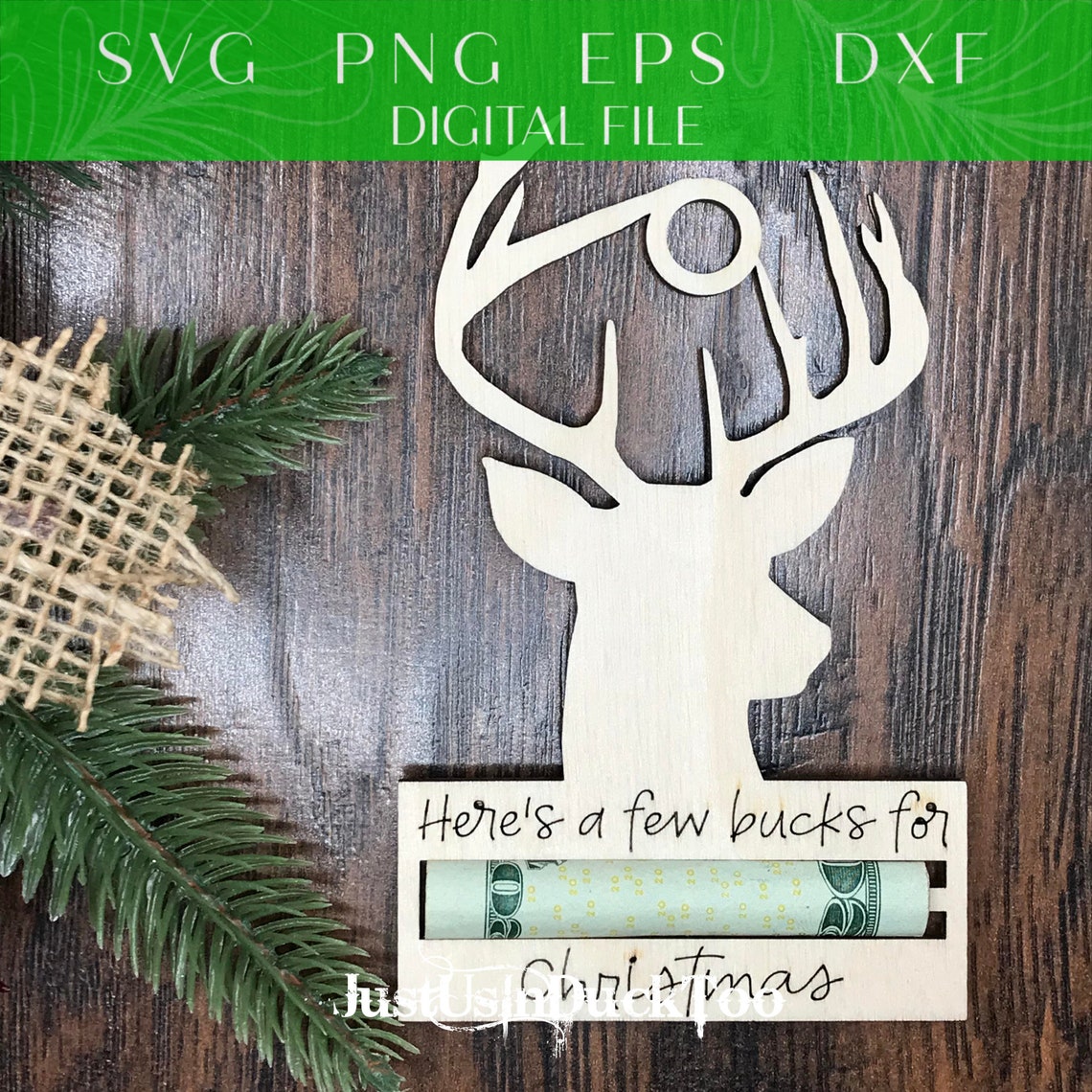 Deer Head Money Holder Ornament, Digital Instant Download, Christmas ...