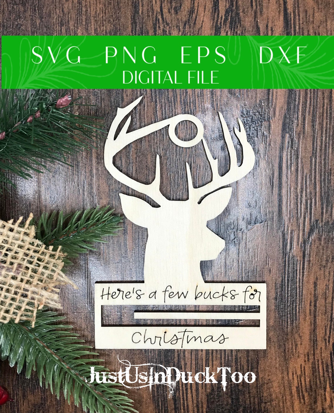 Deer Head Money Holder Ornament, Digital Instant Download, Christmas ...