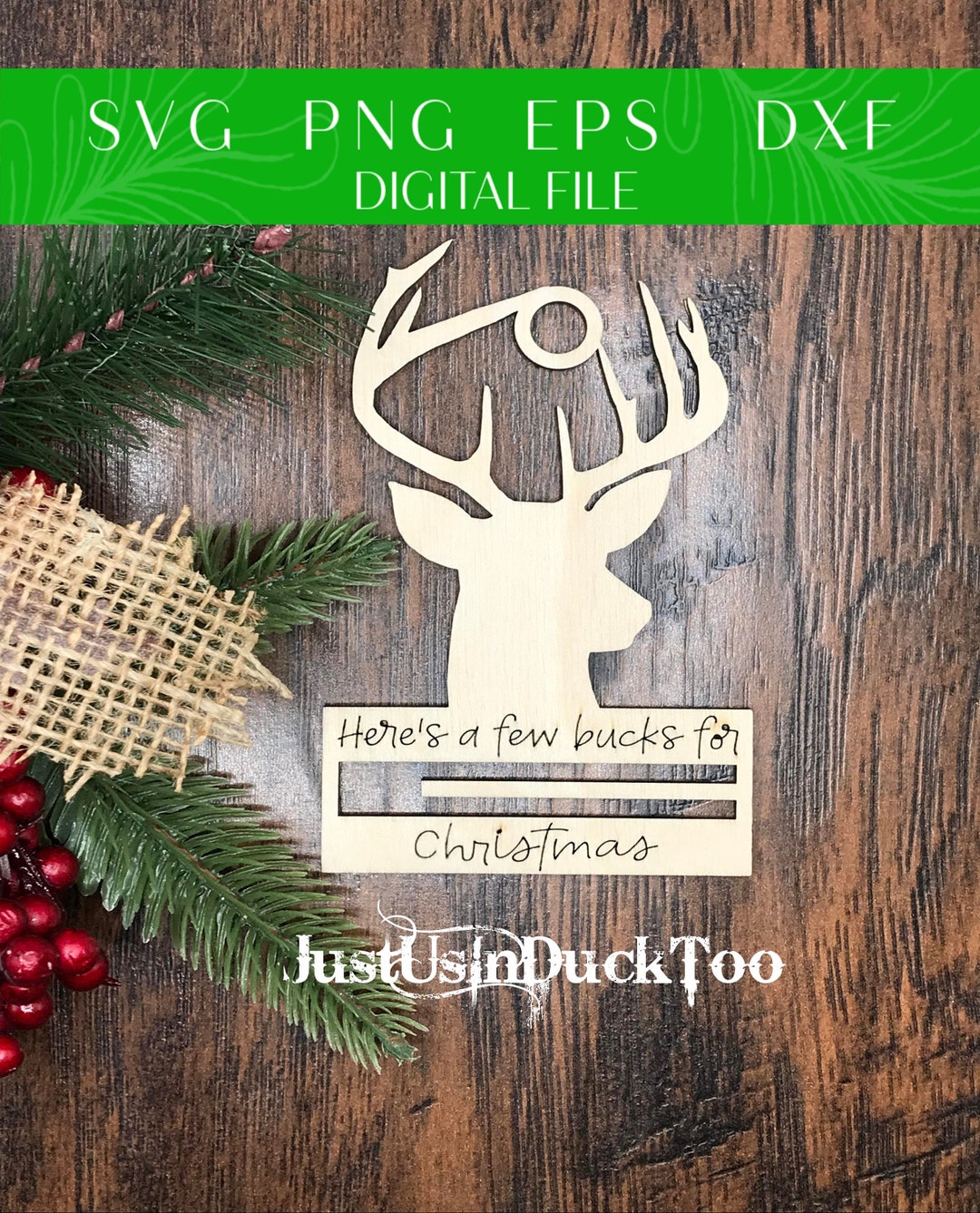 Deer Head Money Holder Ornament, Digital Instant Download, Christmas ...