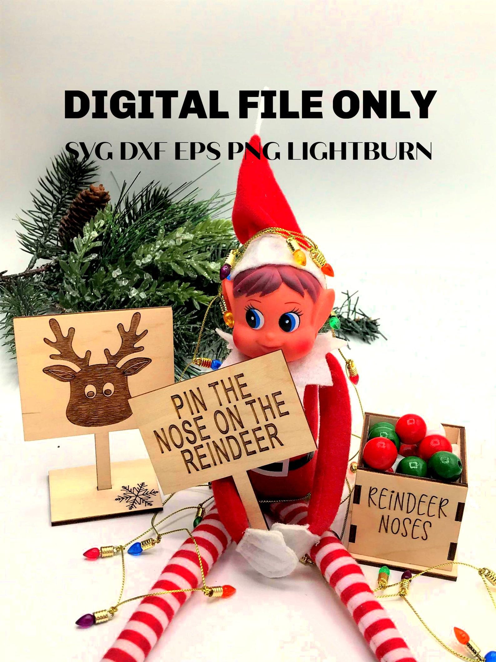 6-piece Elf Pin the Nose on the Reindeer Game, Digital File, Laser ...
