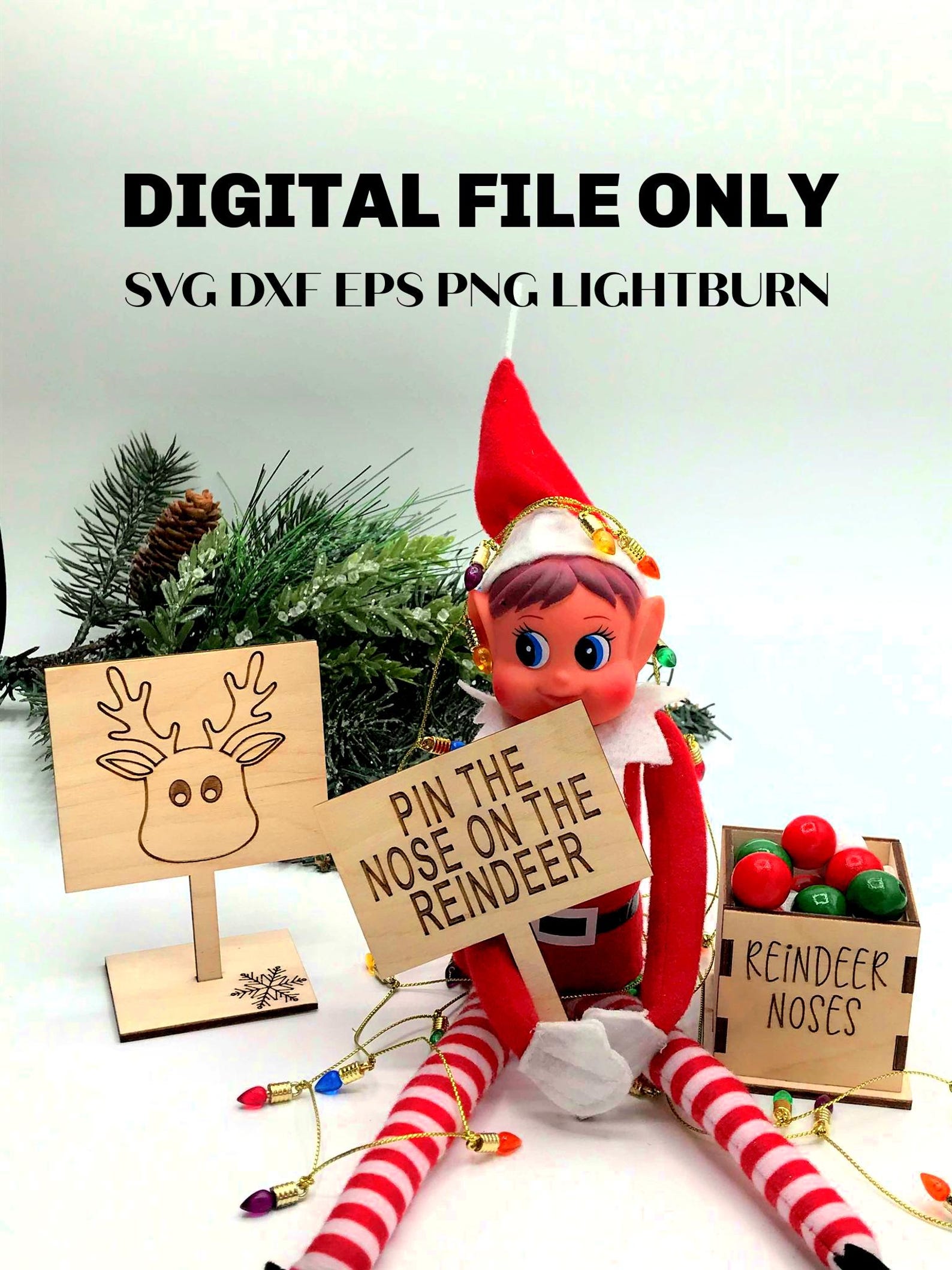 6-piece Elf Pin the Nose on the Reindeer Game, Digital File, Laser ...