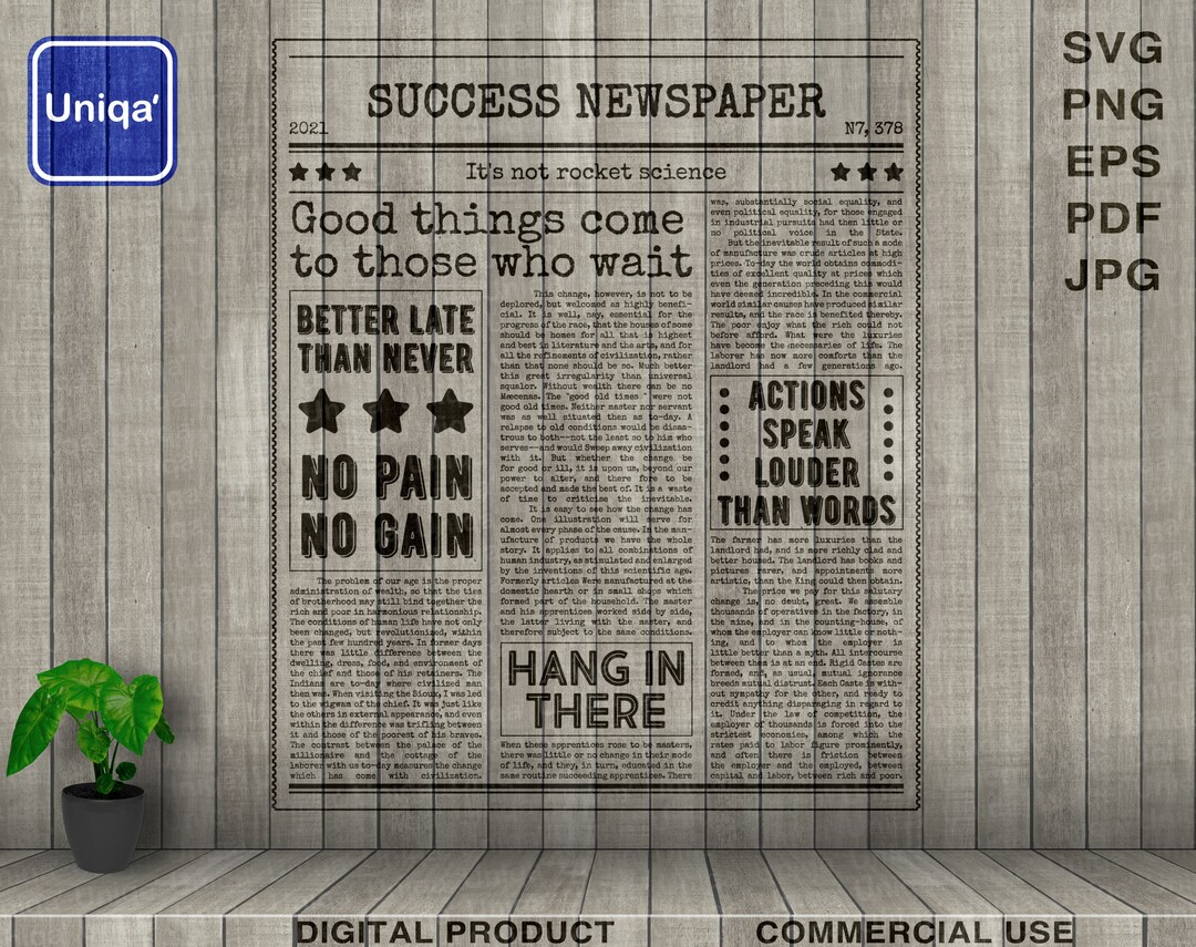 Success Newspaper SVG. T-shirt Print. Art Print Wall Design. Motivation ...