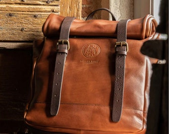 Vintage Brown Leather Backpack I Fratelli Firenzi Large Rucksack City ...