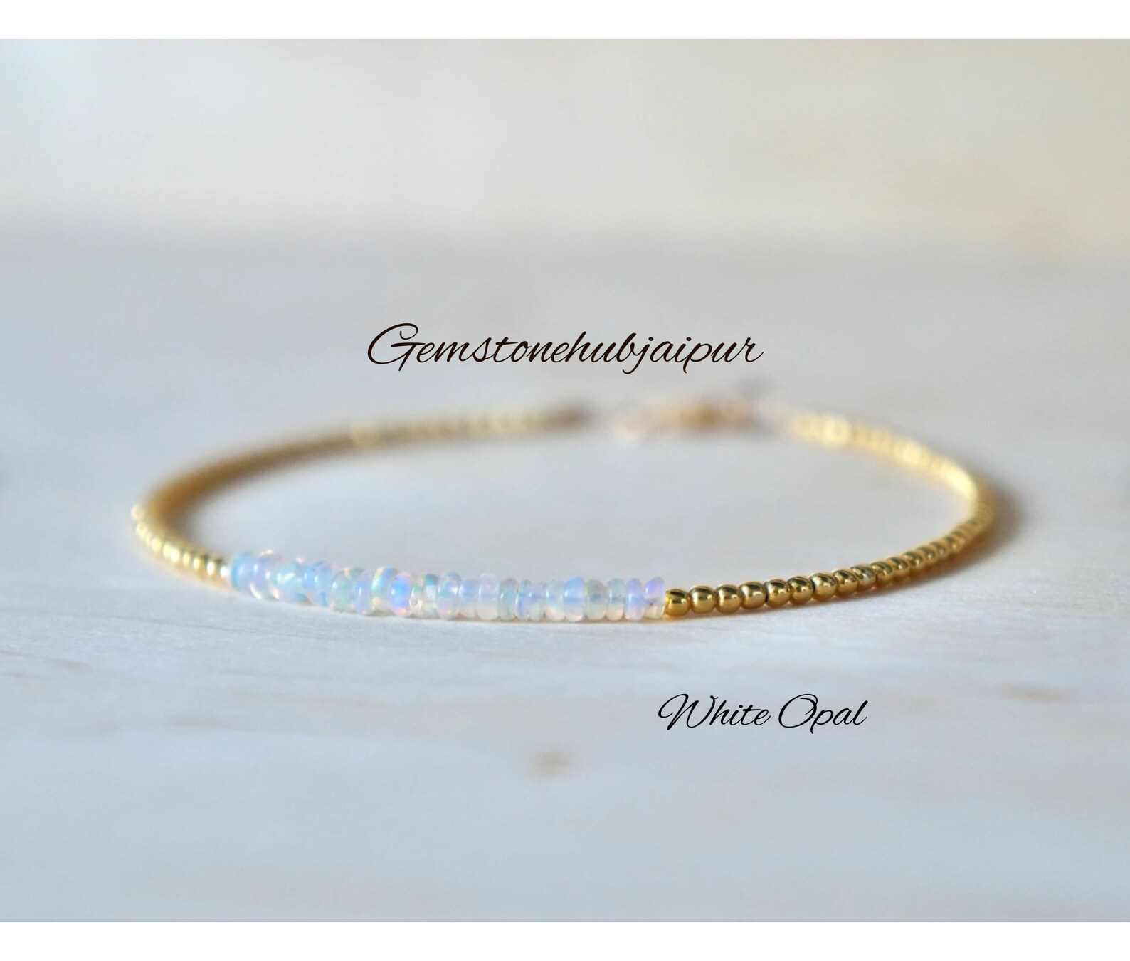 Opal Bracelet in Golden Pearls and Natural Stones, White Opal Stone ...