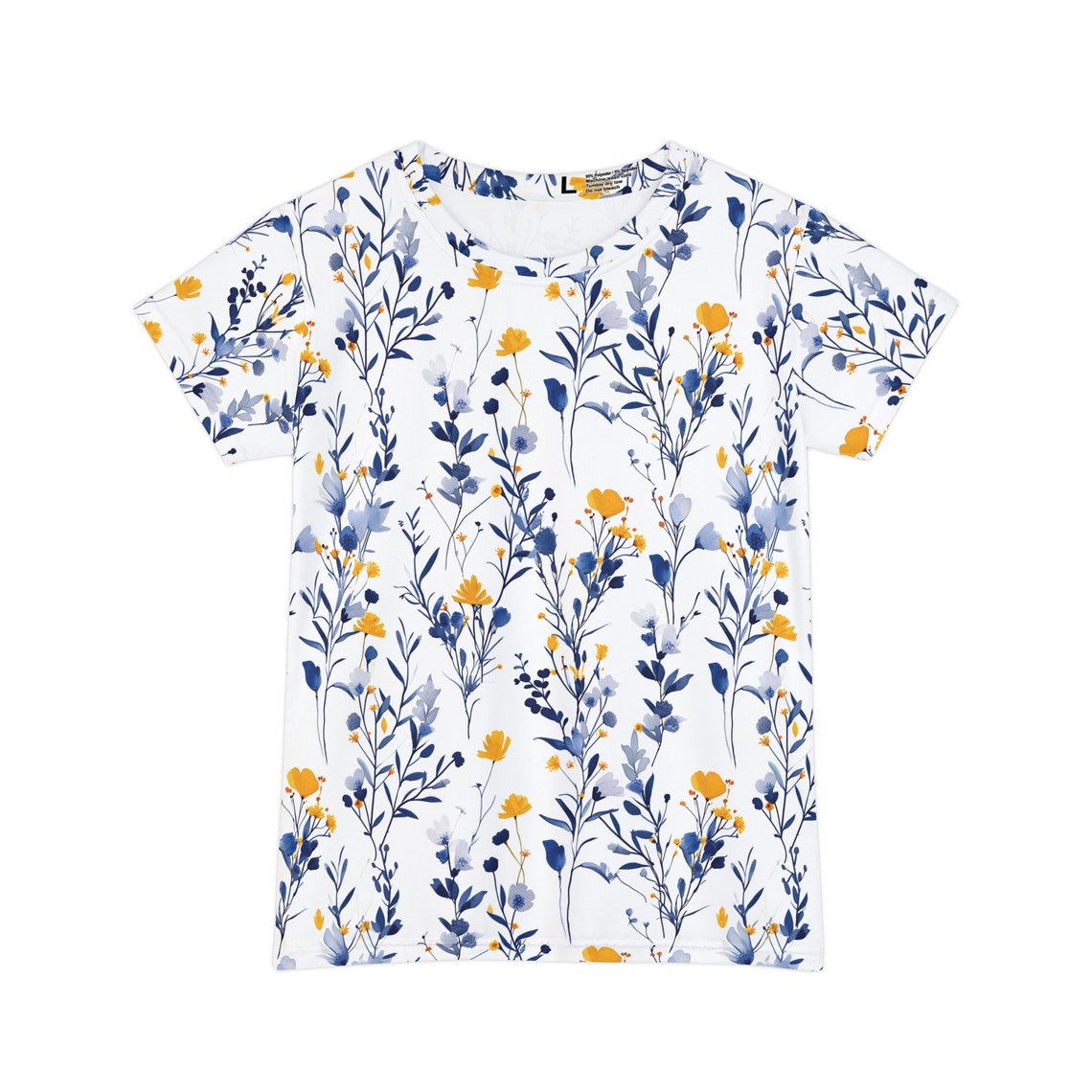Womens All Over Printed Tee, French Blue & Yellow Wildflowers AOP ...