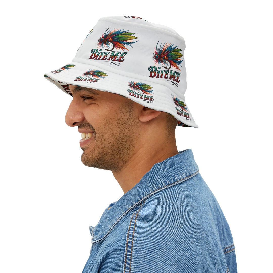Fly Fishing Bucket Hat bite Me Print, Unique Novelty Gift for Her & Him ...