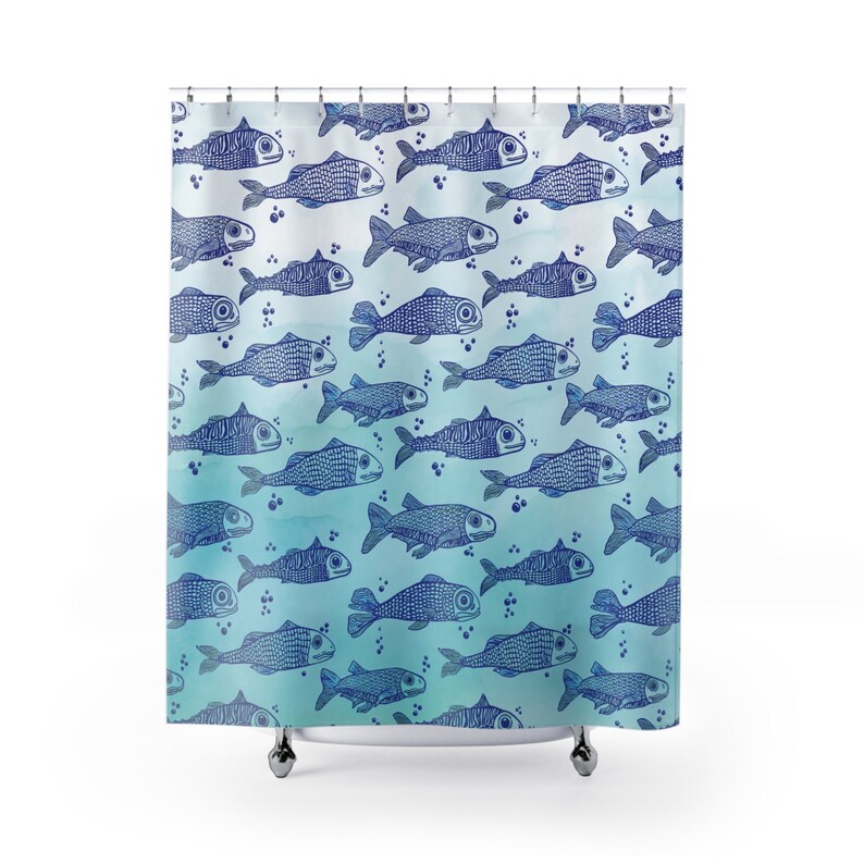 Limited Design, Block-type Blue Fish Pattern With Blueish-green ...