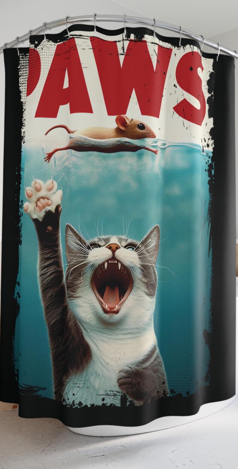 Paws the Cat Shower Curtain | Scary Jaws Scene | Underwater Coastal ...