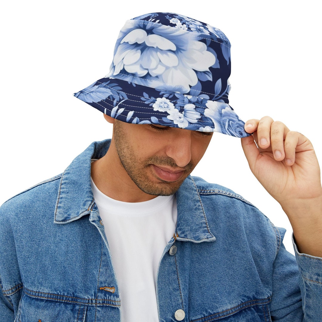 Blue and White Floral Bucket Hat, All Over Print, Gift for Her & Him ...