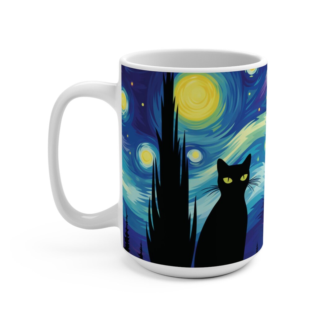 Starry Nites 2.0 Inspired Black Cat Mug: 15oz Ceramic Mug for Coffee ...