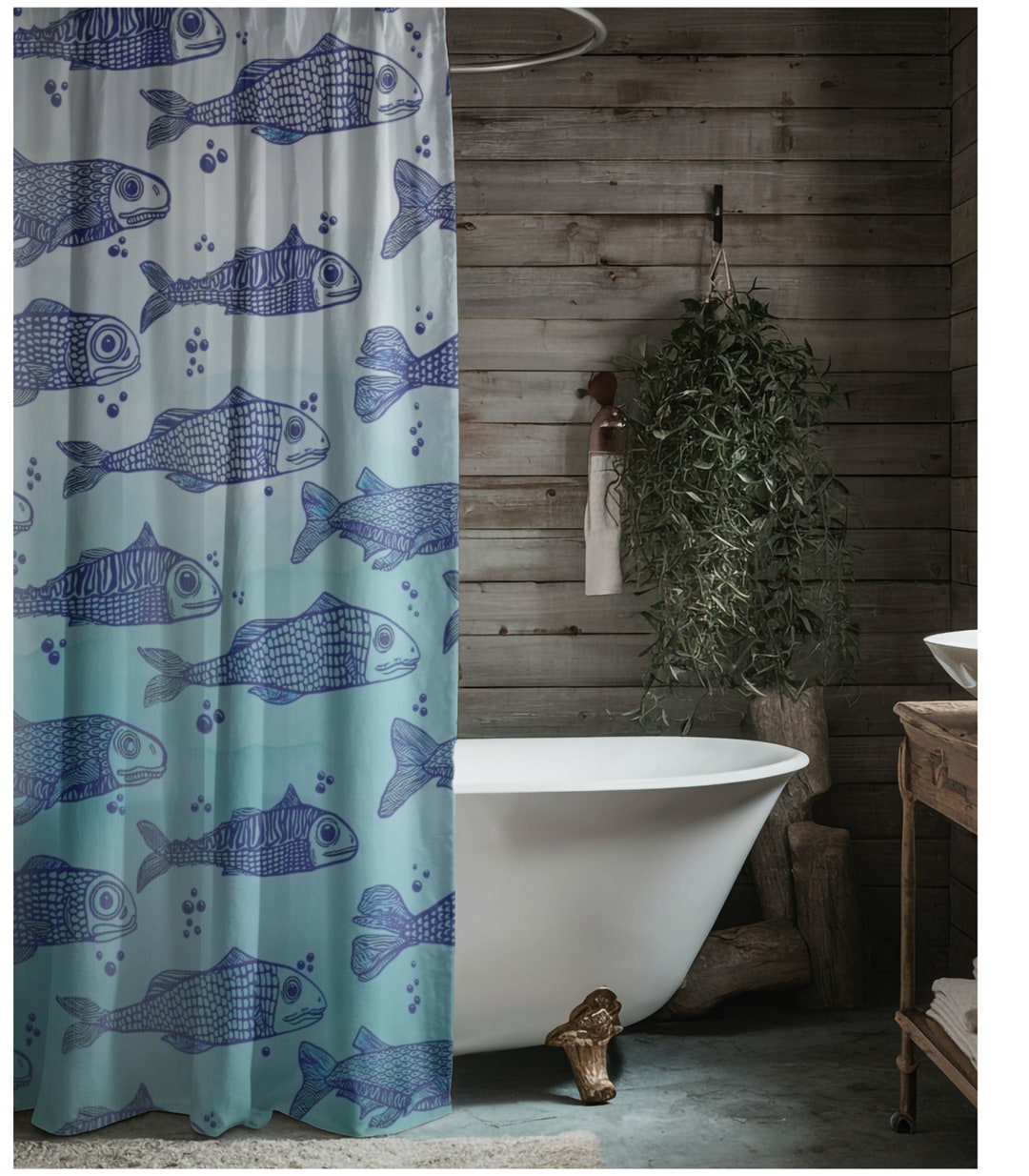 Limited Design, Block-type Blue Fish Pattern With Blueish-green ...