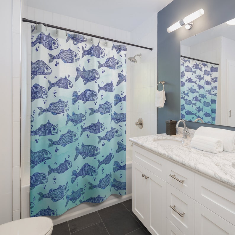 Limited Design, Block-type Blue Fish Pattern With Blueish-green ...