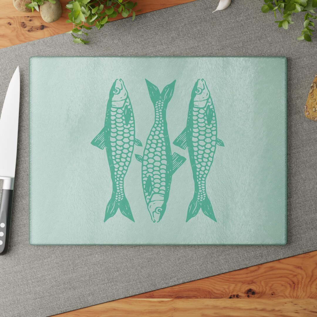 Glass Cutting Board | Sardines Design Charcuterie & Cheese Board ...