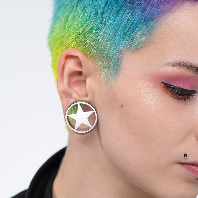 Silver Star Ear Tunnels, Gauges, Body Modification, Stretched Ears 2g ...