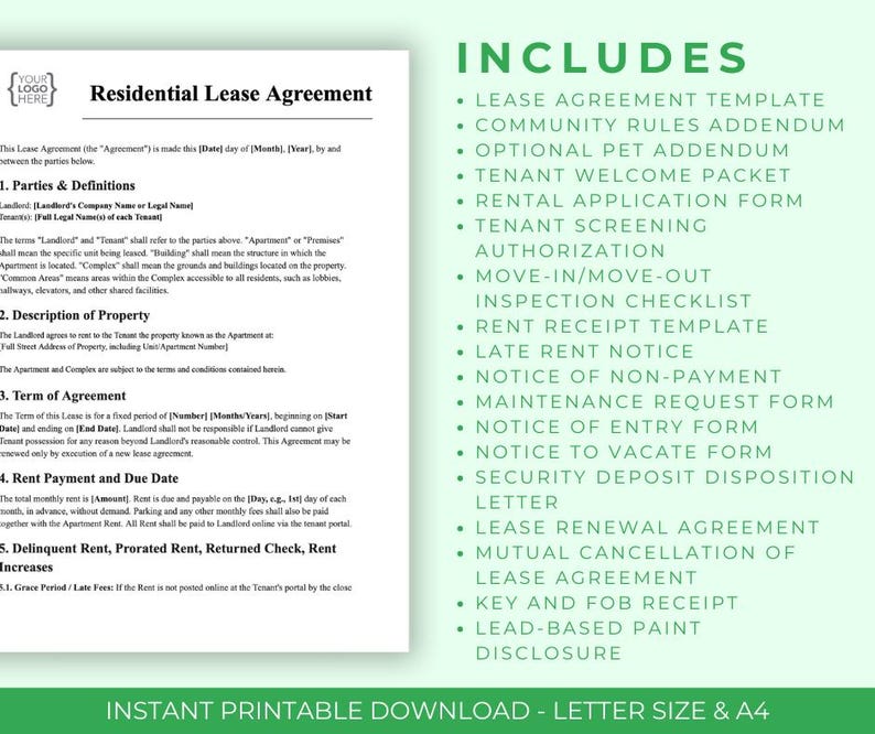 Complete Landlord Starter Kit | Residential Lease Agreement Template ...