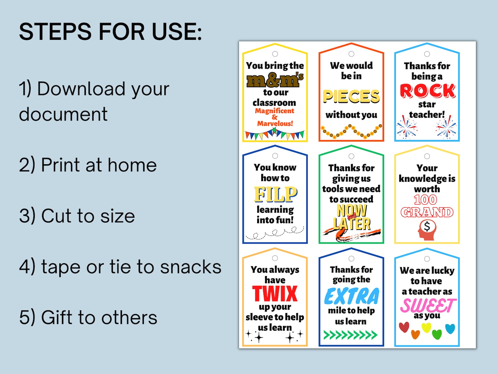 INSTANT DOWNLOAD, 18 Teacher Appreciation Candy Gift Tag, Teacher ...