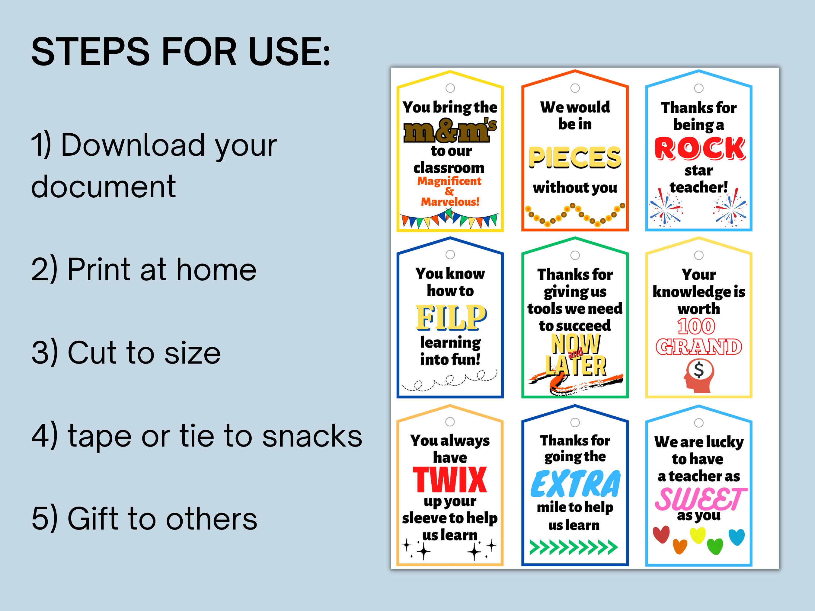 INSTANT DOWNLOAD, 18 Teacher Appreciation Candy Gift Tag, Teacher ...