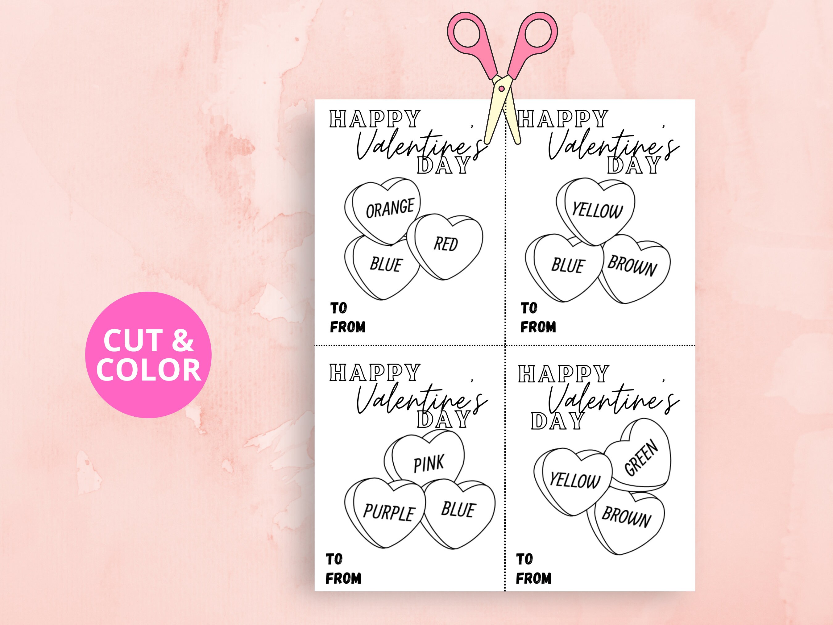 Printable Kids Valentine Coloring Cards - Etsy
