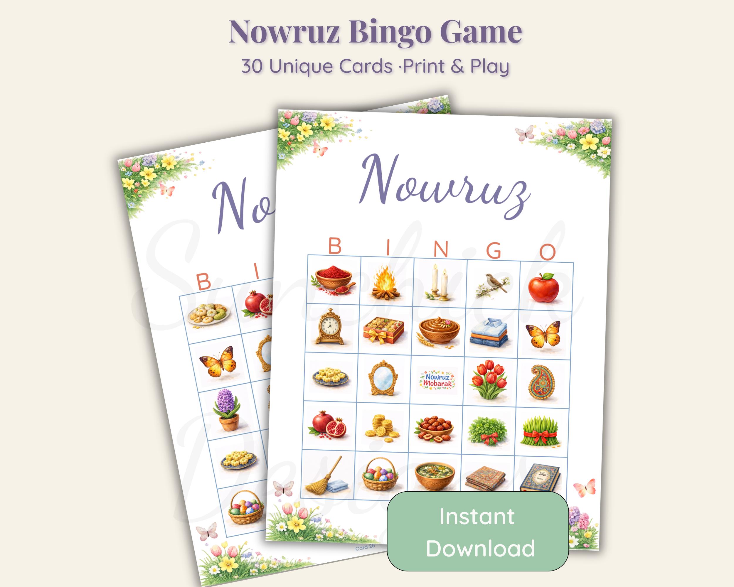 Nowruz Bingo Game | 30 Unique Printable Cards | Persian New Year Party ...