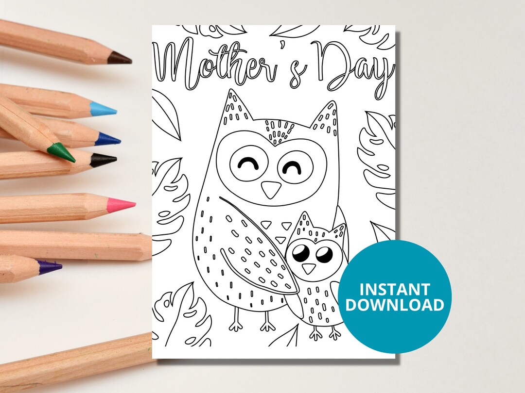Printable Owl Mother's Day Coloring Card, Card From Kids, Cute Card - Etsy