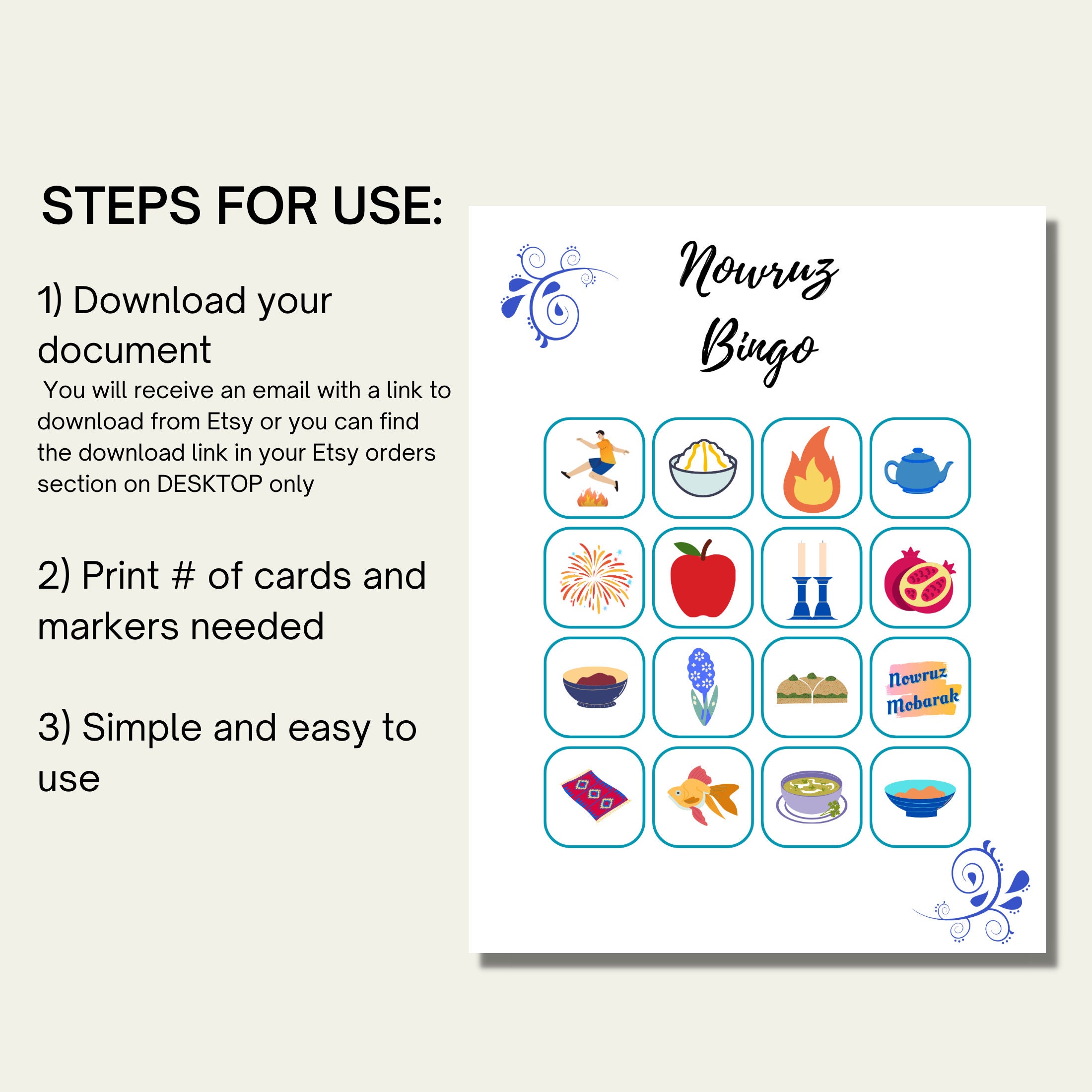 Nowruz Bingo, Persian New Year Activity, Instant Download, Printable - Etsy