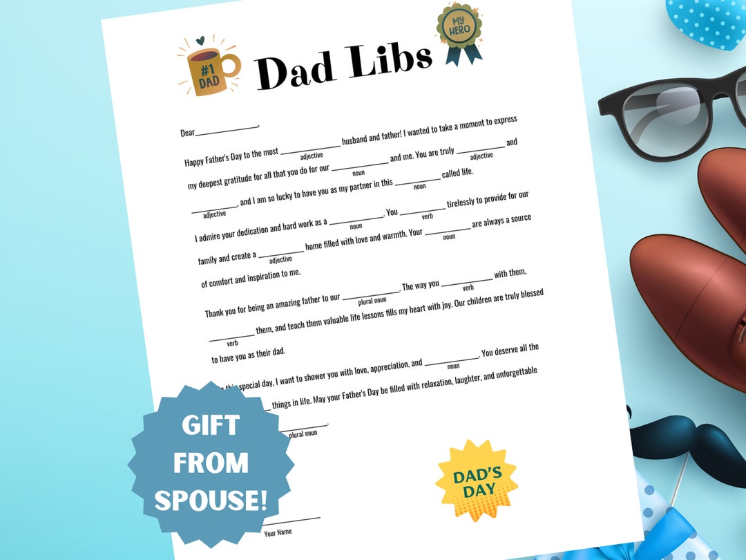 INSTANT DOWNLOAD Fathers Day Dad Libs, Mad Libs, Gift for Spouse, Fun ...