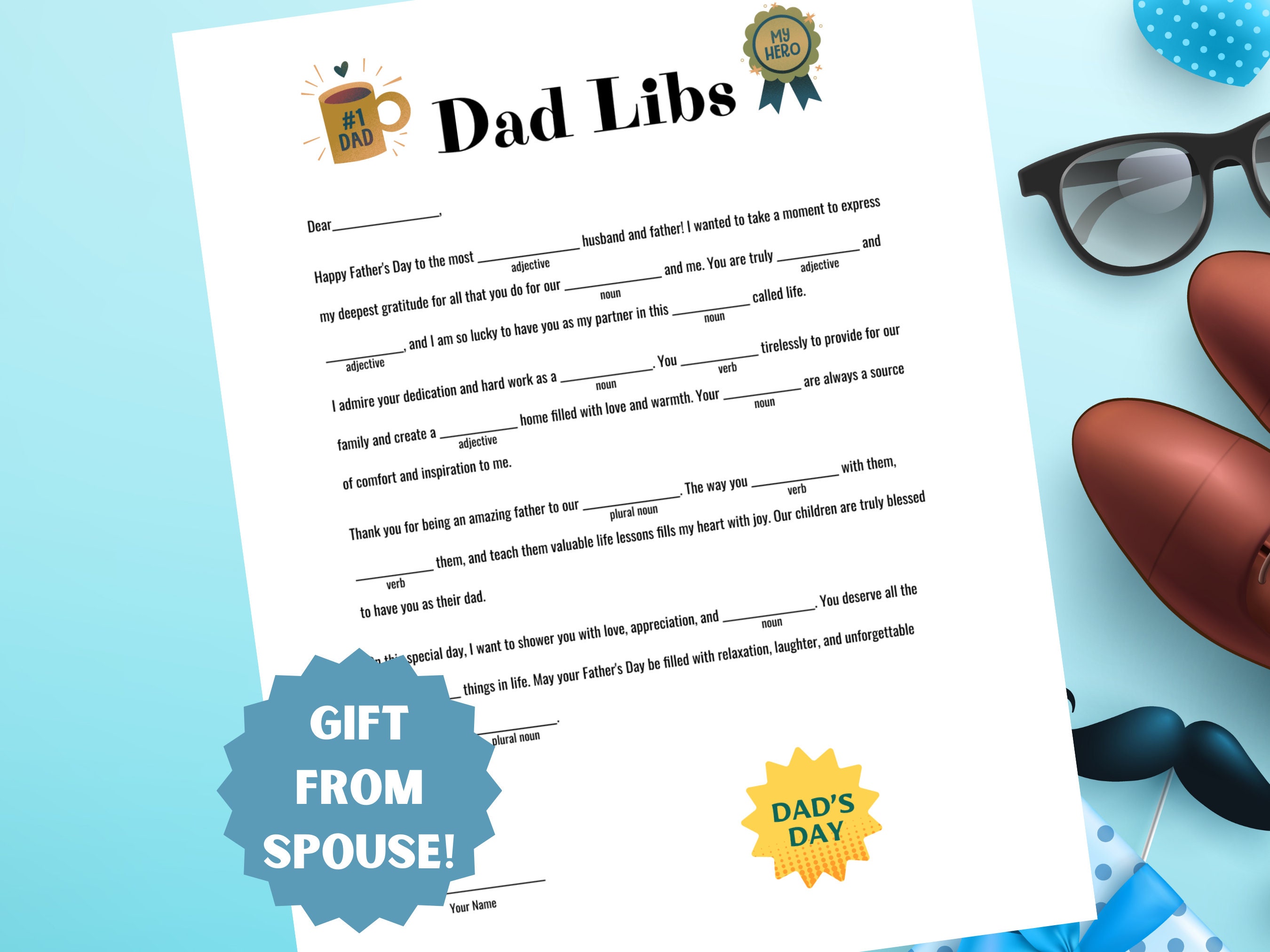 INSTANT DOWNLOAD Fathers Day Dad Libs, Mad Libs, Gift for Spouse, Fun ...