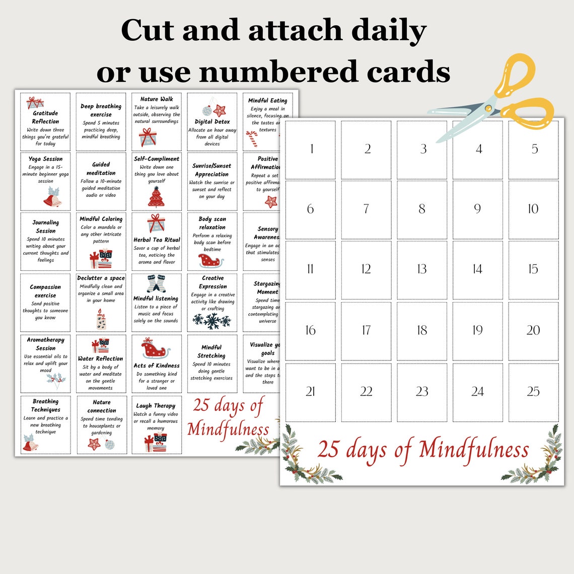Printable Mindfulness Advent Calendar, 25 Days of Mindfulness - Etsy