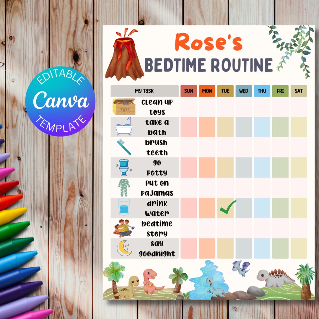 Editable Dino Toddler Bedtime Routine Checklist, Visual Routine ...