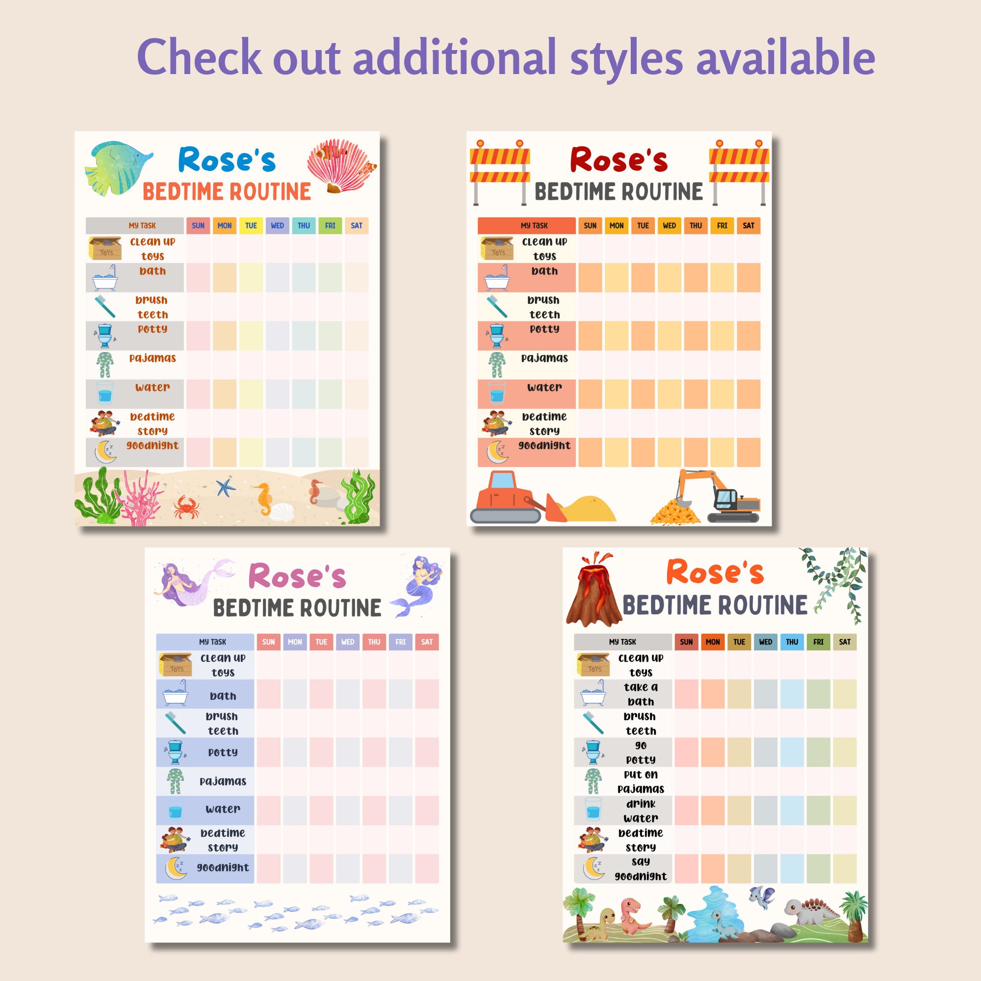 Editable Unicorn Toddler Bedtime Routine Checklist, Visual Routine ...