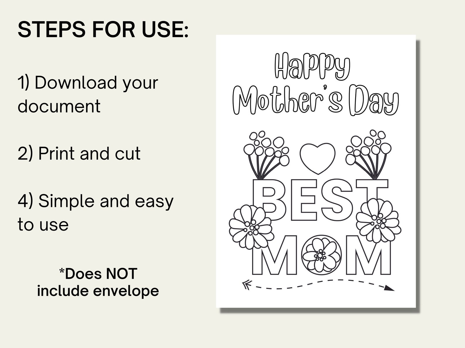 Printable Mother's Day Coloring Card, Gift From Kids, Diy Card - Etsy