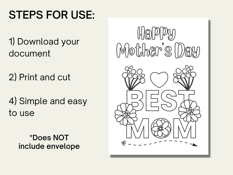 Printable Mother's Day Coloring Card, Gift From Kids, Diy Card - Etsy