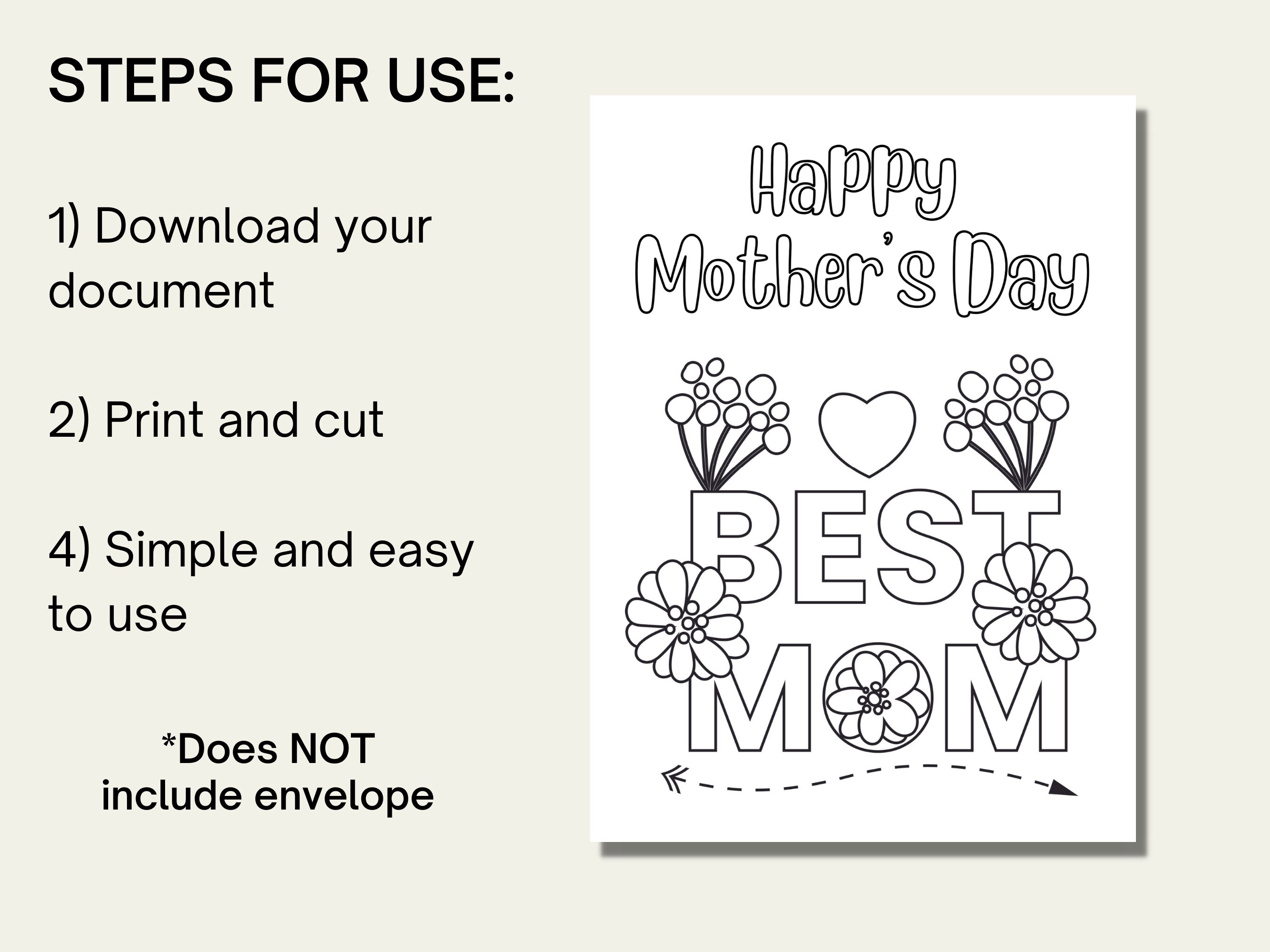 Printable Mother's Day Coloring Card, Gift From Kids, Diy Card - Etsy