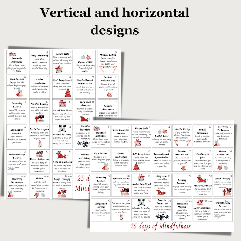 Printable Mindfulness Advent Calendar, 25 Days of Mindfulness - Etsy