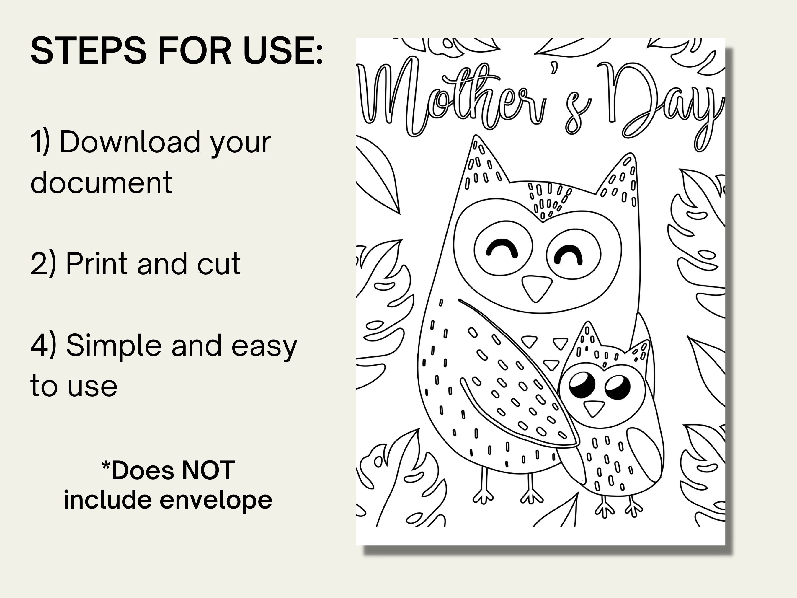 Printable Owl Mother's Day Coloring Card, Card From Kids, Cute Card - Etsy