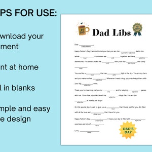 INSTANT DOWNLOAD Fathers Day Dad Libs, Mad Libs, Gift for Dad, Fun Dad ...