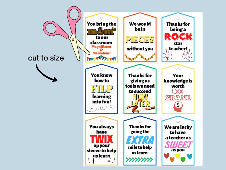 INSTANT DOWNLOAD, 18 Teacher Appreciation Candy Gift Tag, Teacher ...