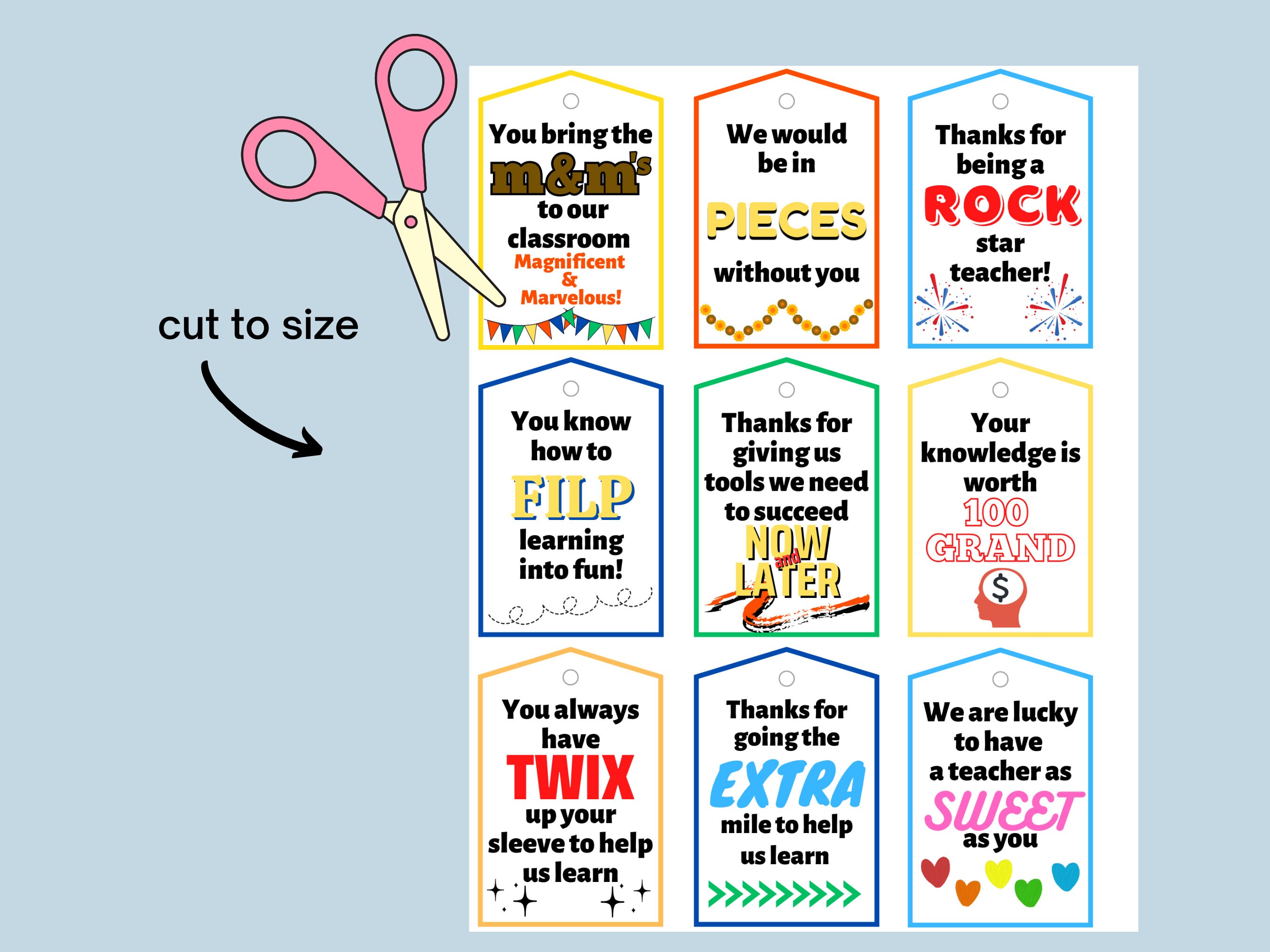 INSTANT DOWNLOAD, 18 Teacher Appreciation Candy Gift Tag, Teacher ...