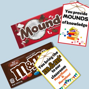 INSTANT DOWNLOAD, 18 Teacher Appreciation Candy Gift Tag, Teacher ...