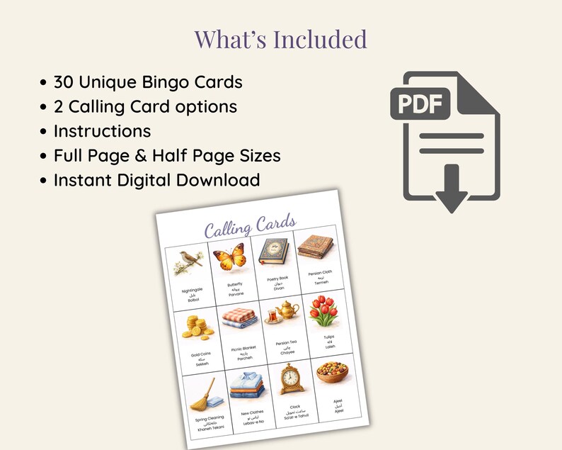 Nowruz Bingo Game | 30 Unique Printable Cards | Persian New Year Party ...