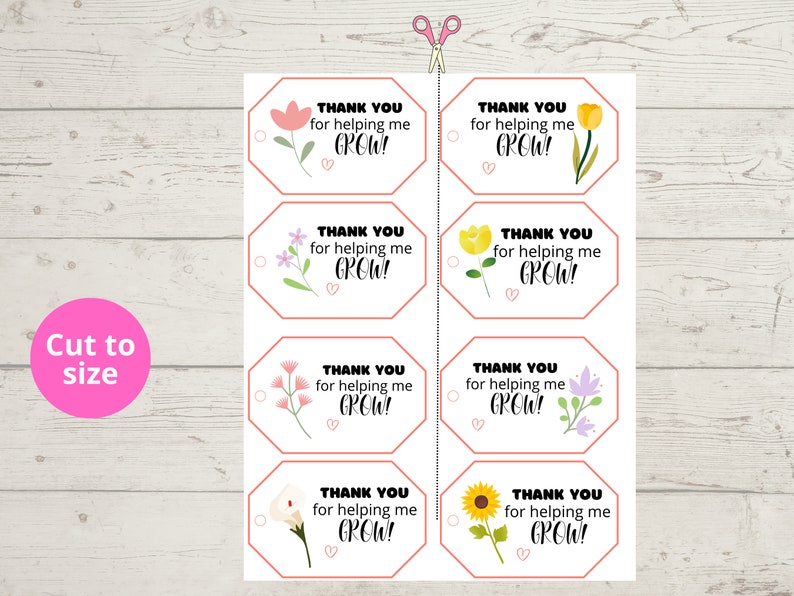 Printable Flower Gift Tag Thank You - Etsy