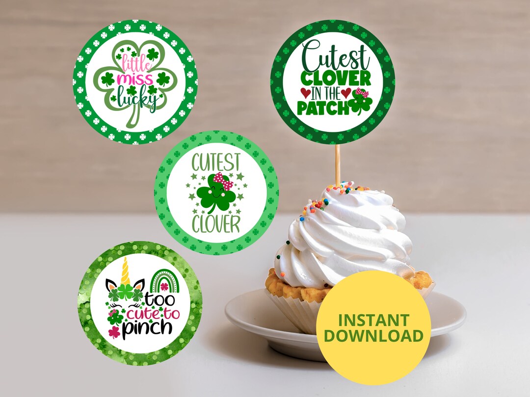 48 Printable St. Patrick's Day Cute Shamrock Cupcake Topper, Tag ...