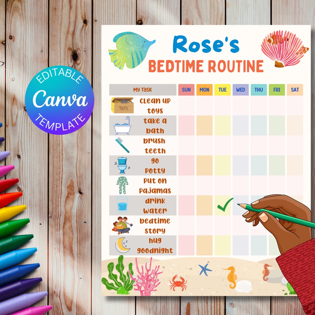 Editable Ocean Toddler Bedtime Routine Checklist, Visual Routine ...