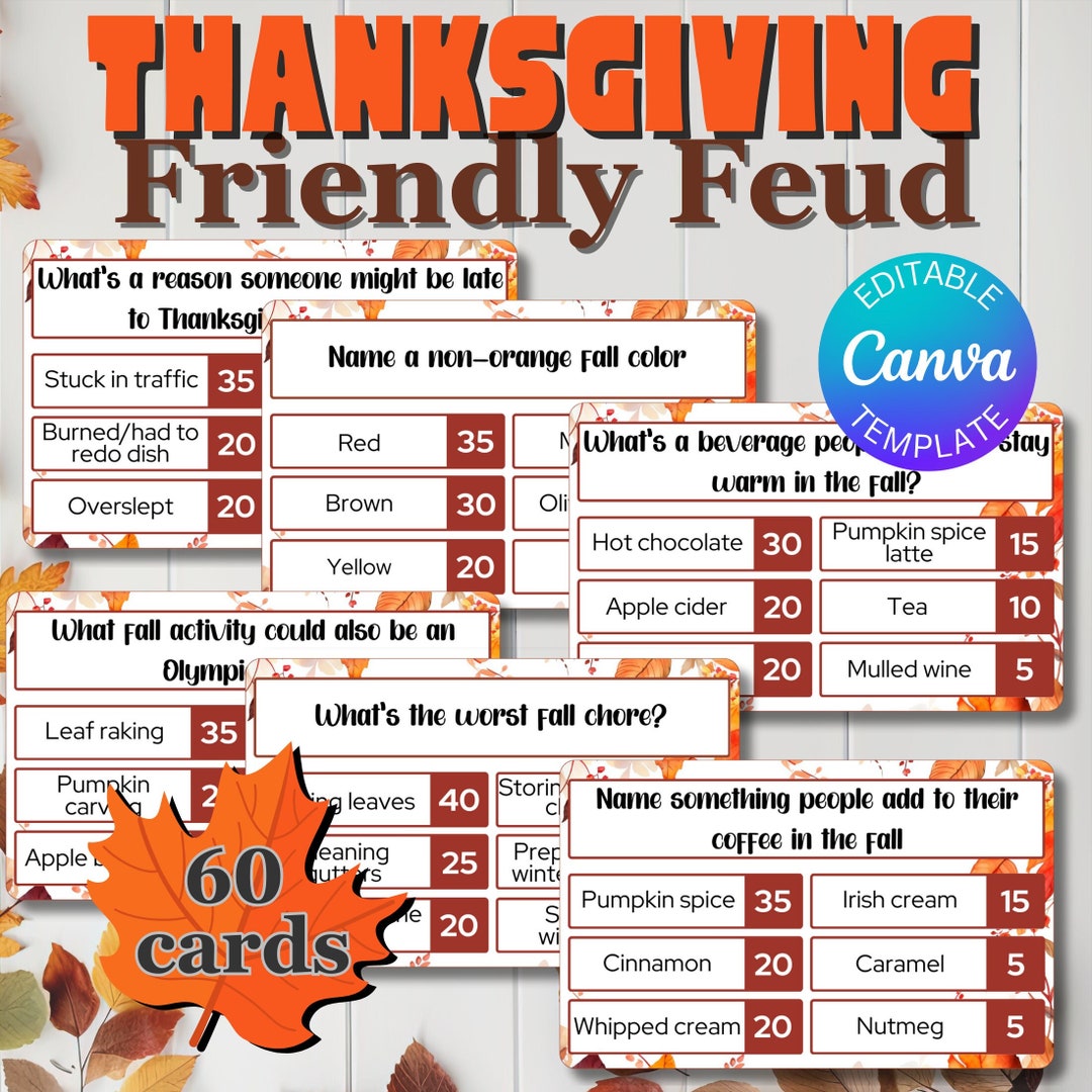 Printable and Editable Thanksgiving Friendly Feud Game, Thanksgiving ...