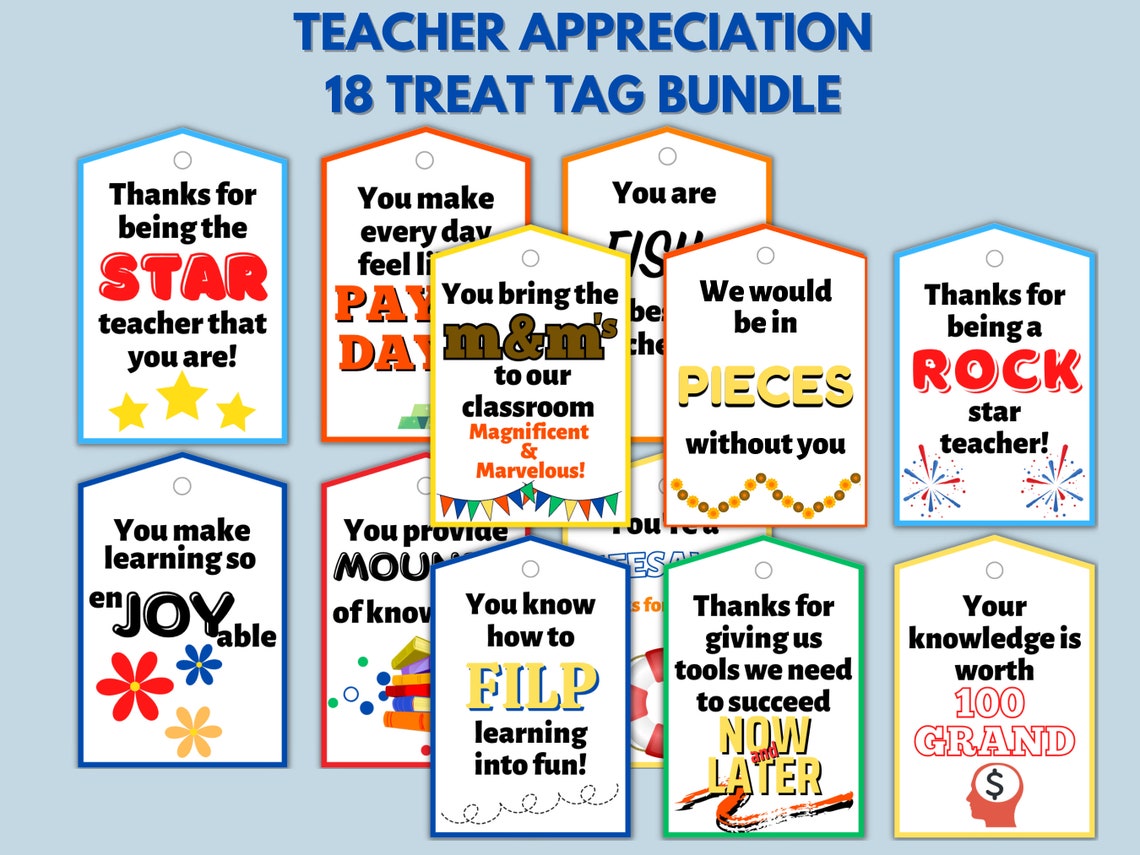 INSTANT DOWNLOAD 18 Teacher Appreciation Candy Gift Tag - Etsy