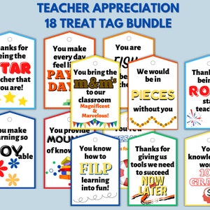 INSTANT DOWNLOAD, 18 Teacher Appreciation Candy Gift Tag, Teacher ...
